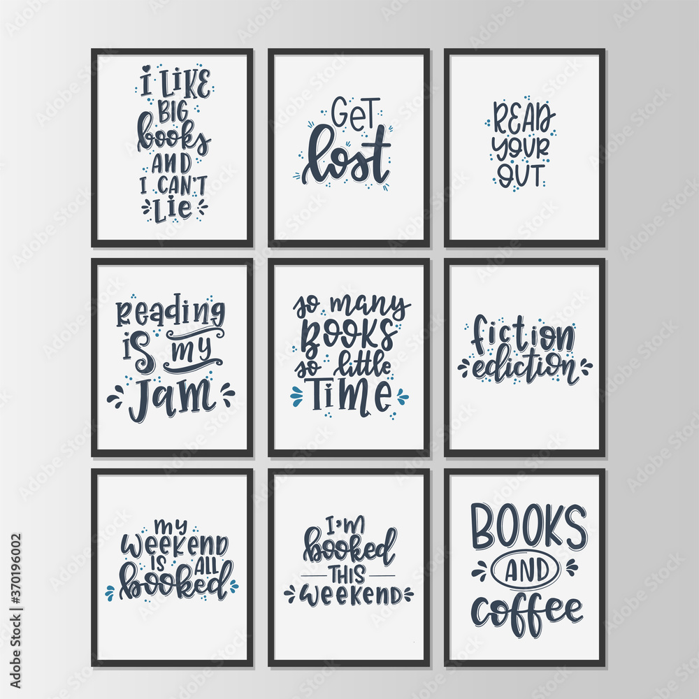 Books and reading lettering set Hand drawn typography poster ...