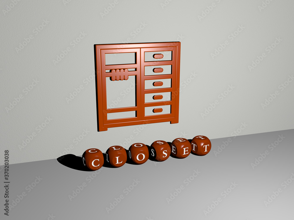 3D illustration of CLOSET graphics and text made by metallic dice ...