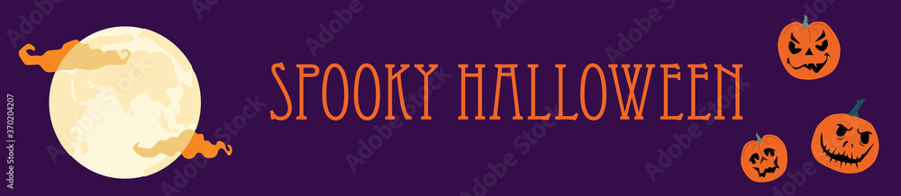 Jack o lanterns concept.Halloween spooky night horizontal banner with ...