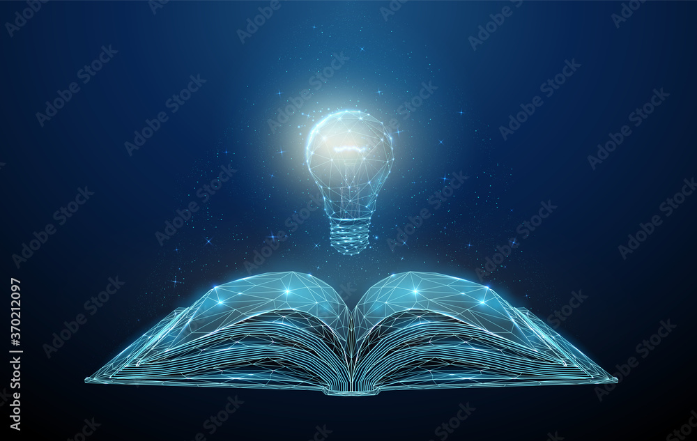 Abstract low poly open book with light bulb Stock Vector | Adobe Stock