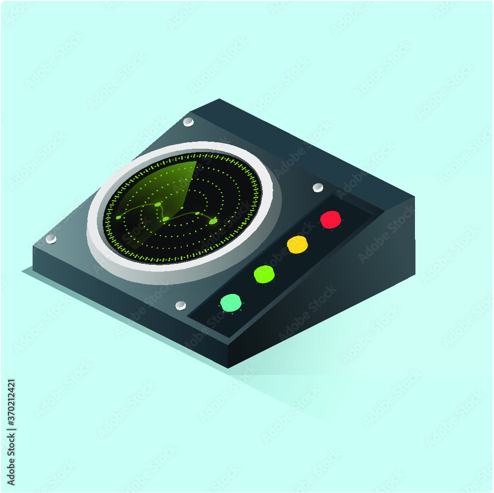Digital vector radar with targets on monitor in searching. Air search ...