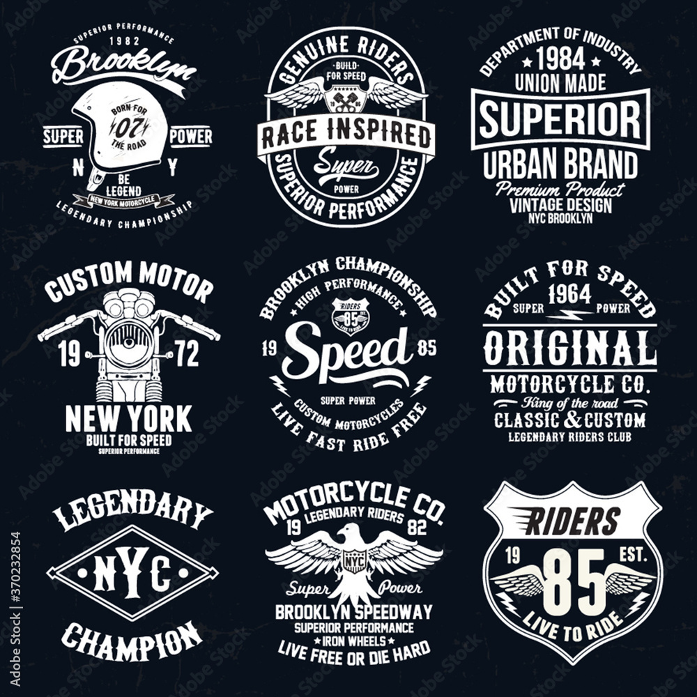 Set of vintage motorcycle labels, badges, logos and design elements.for ...