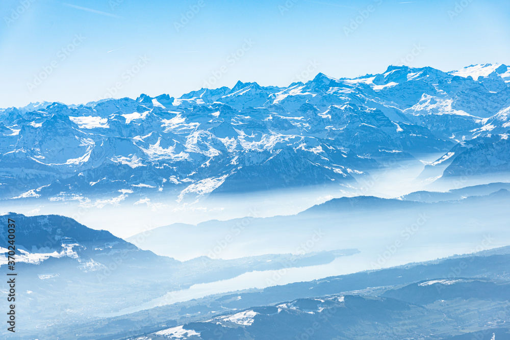 Blue planet earth unique alpine aerial panorama. High altitude aerial ...