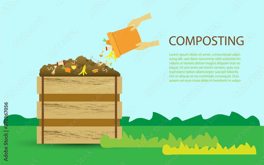 Compost illustration, compost bin with organic waste illustration for ...