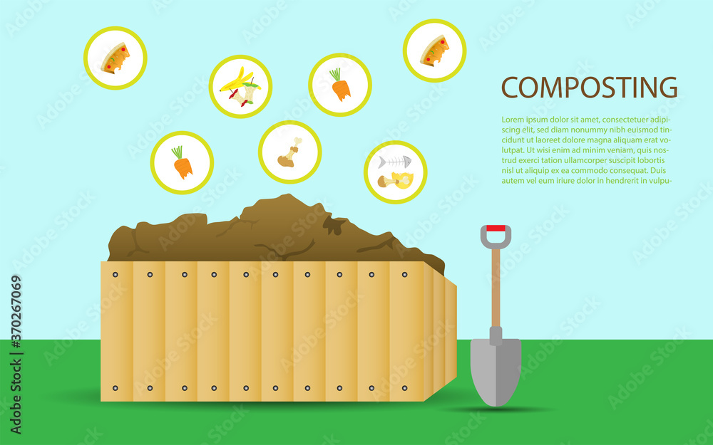 Compost illustration, compost bin with organic waste illustration for ...