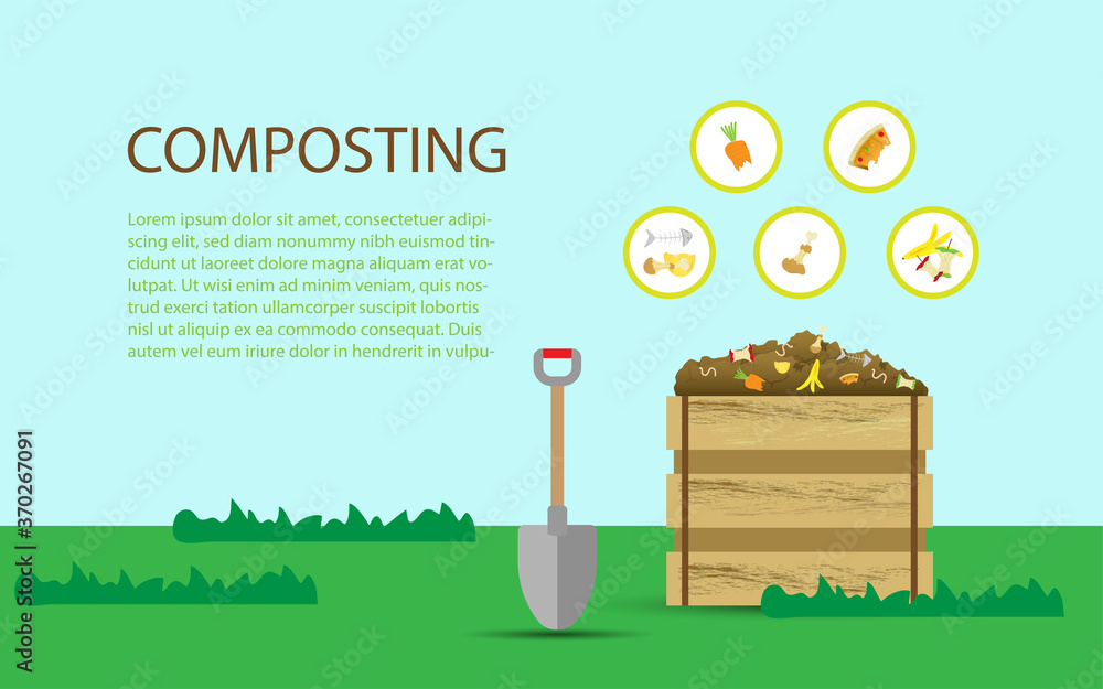 Photo & Art Print Compost illustration, compost bin with organic waste ...