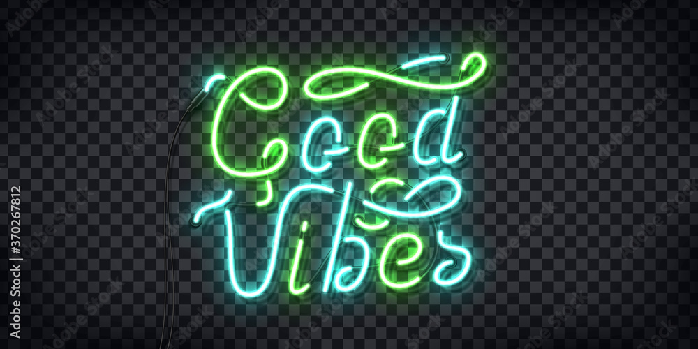 Vector realistic isolated neon sign of Good Vibes typography logo for ...