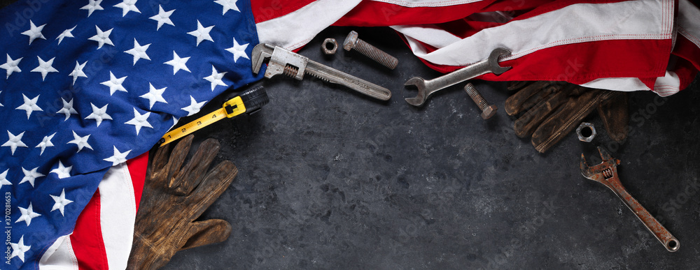 Construction and manufacturing tools with patriotic US, USA, American ...