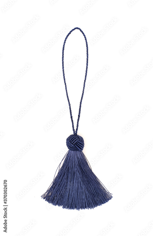 Blue silk tassel isolated on white background for creating graphic ...