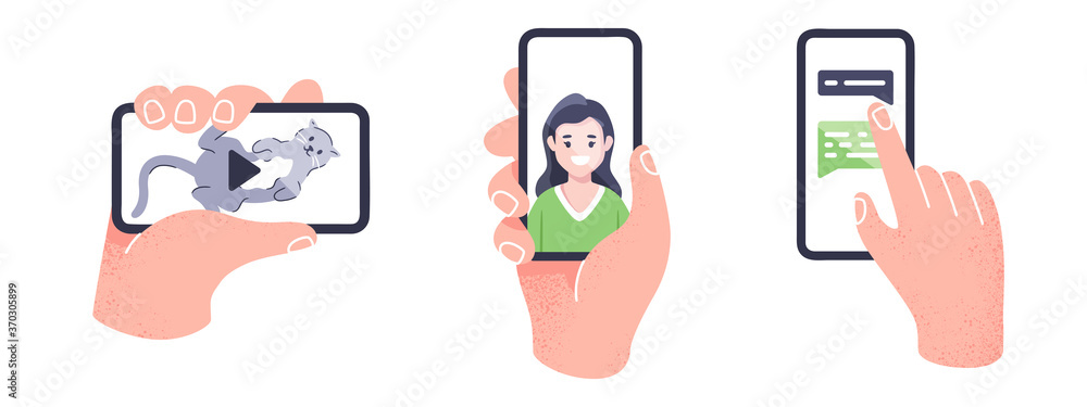 Hands with phone set. Hands hold the smartphone horizontally and ...