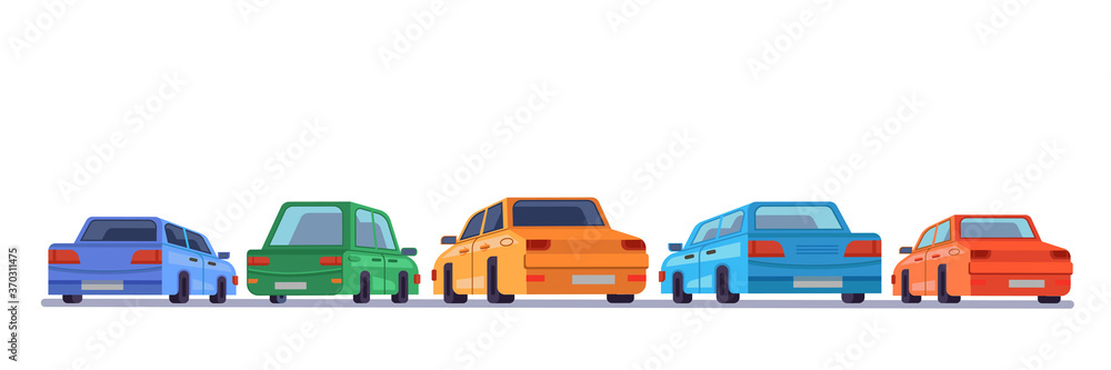 Cars standing rear backs, cartoon vehicles backside on parking, vector ...