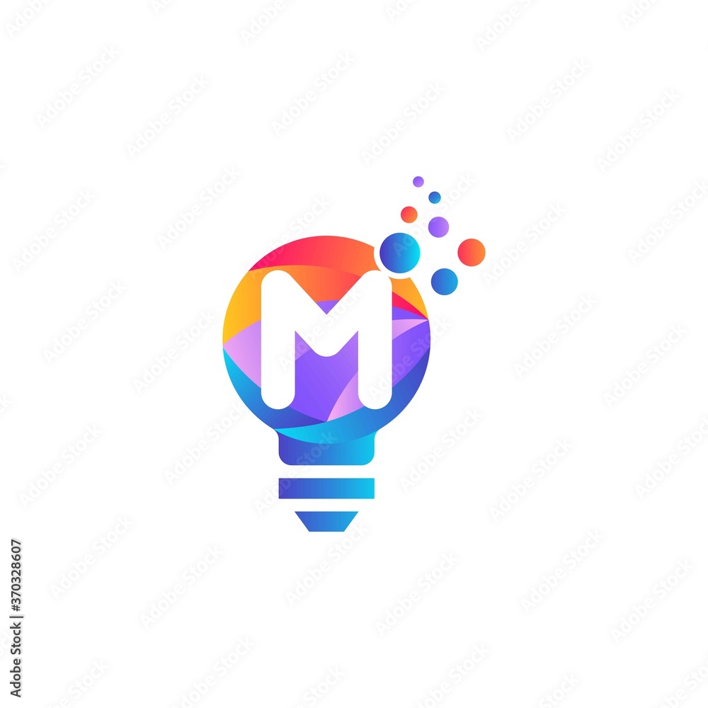 M letter bulb logo design with gradient.Letter m and light bulb.M ...
