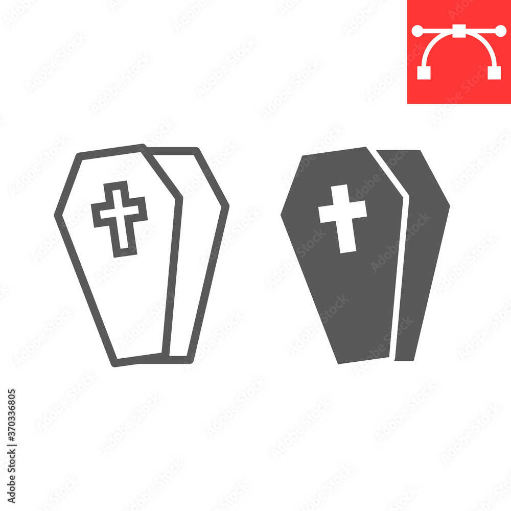 Coffin line and glyph icon, halloween and scary, casket sign vector ...
