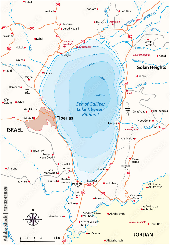 Vector map of the Israeli Sea of Galilee Stock Vector | Adobe Stock