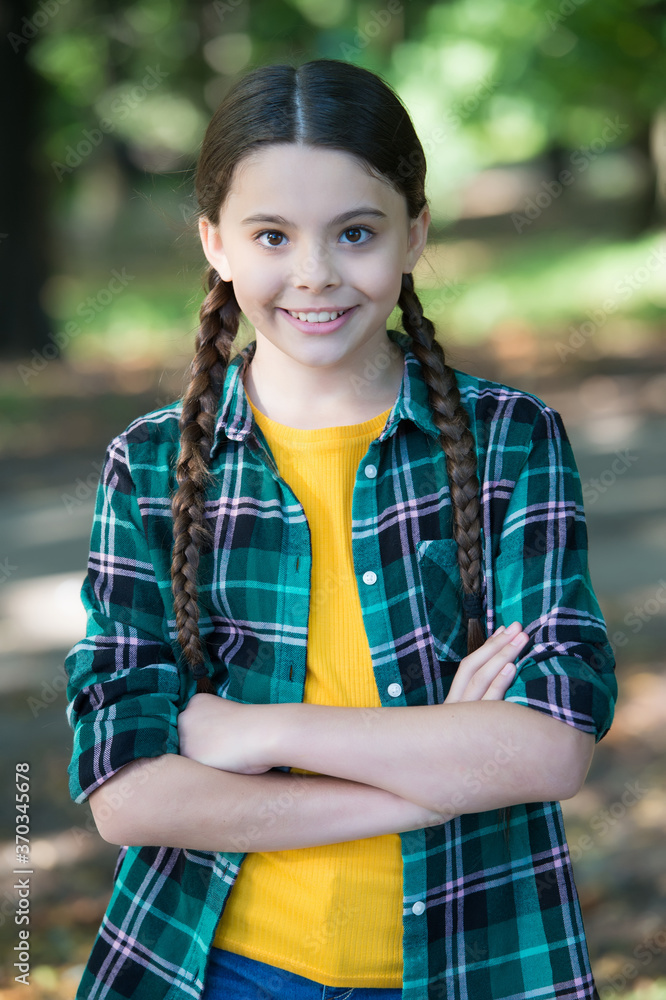 Girl scout cute braids wear checkered clothes nature background, scouts ...