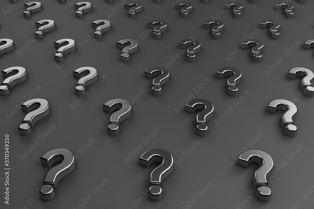 3d rendering of question mark on black minimalistic background. Wide ...