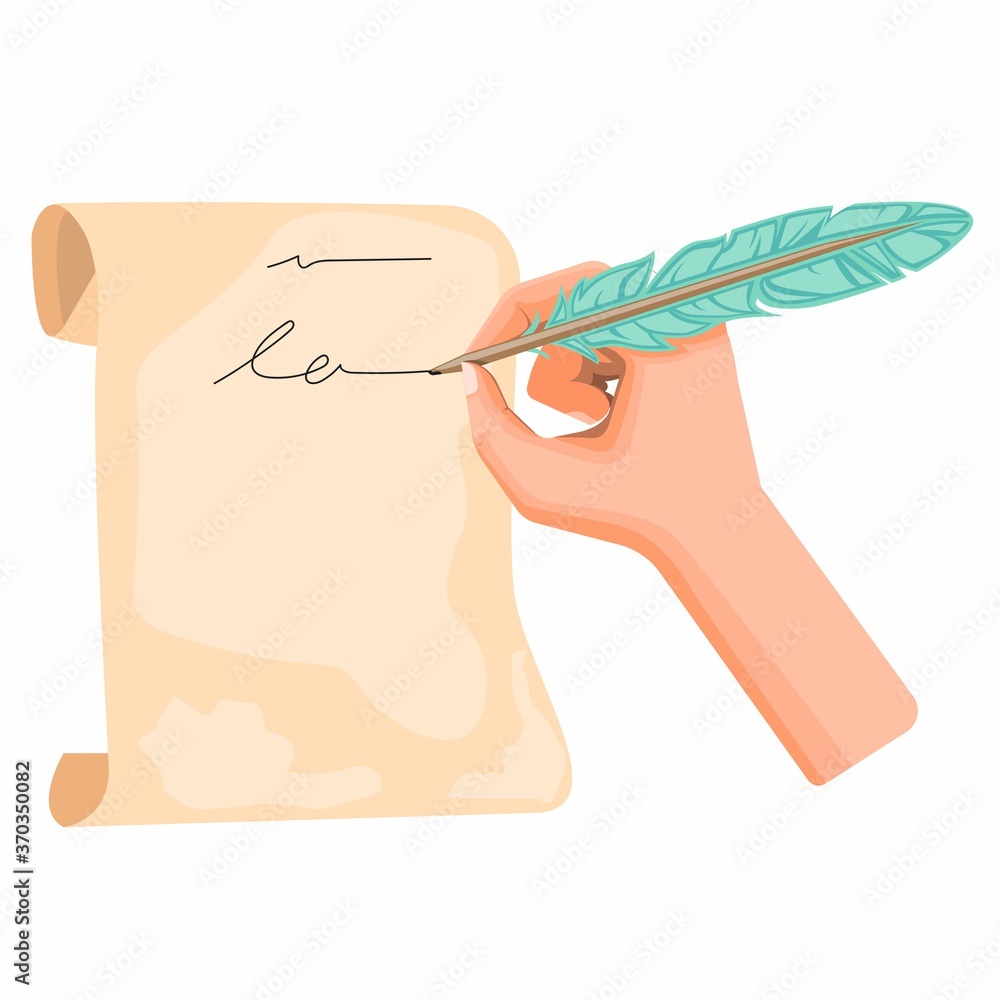 Hand Writing with Feather Pen Ink on Vintage Paper Scroll in ...