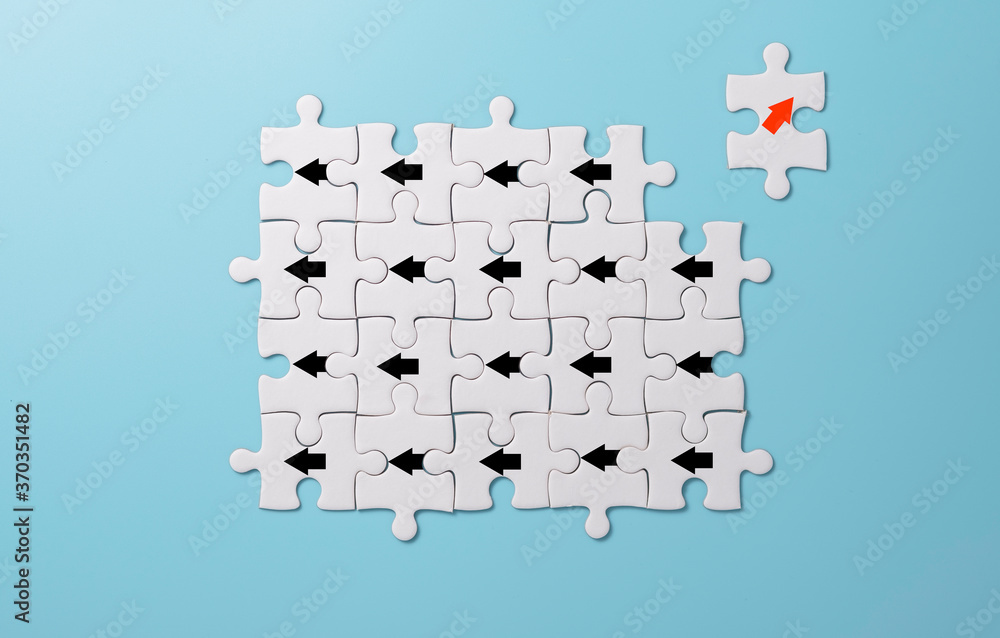 Red arrow print screen on white jigsaw puzzle move out and chang ...