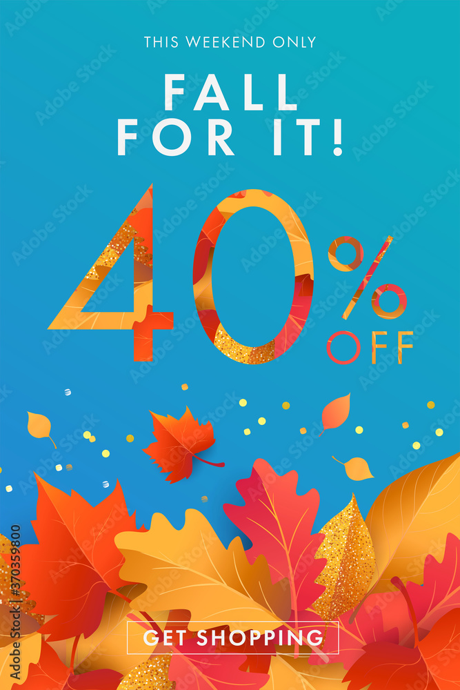 Autumn Sale blue background, banner, poster or flyer design. Vector ...