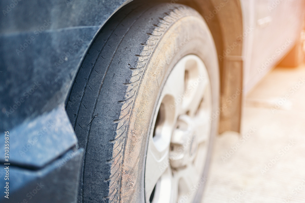 Care use unsafe tire, Change time for a front wheel rubber worn, bald ...