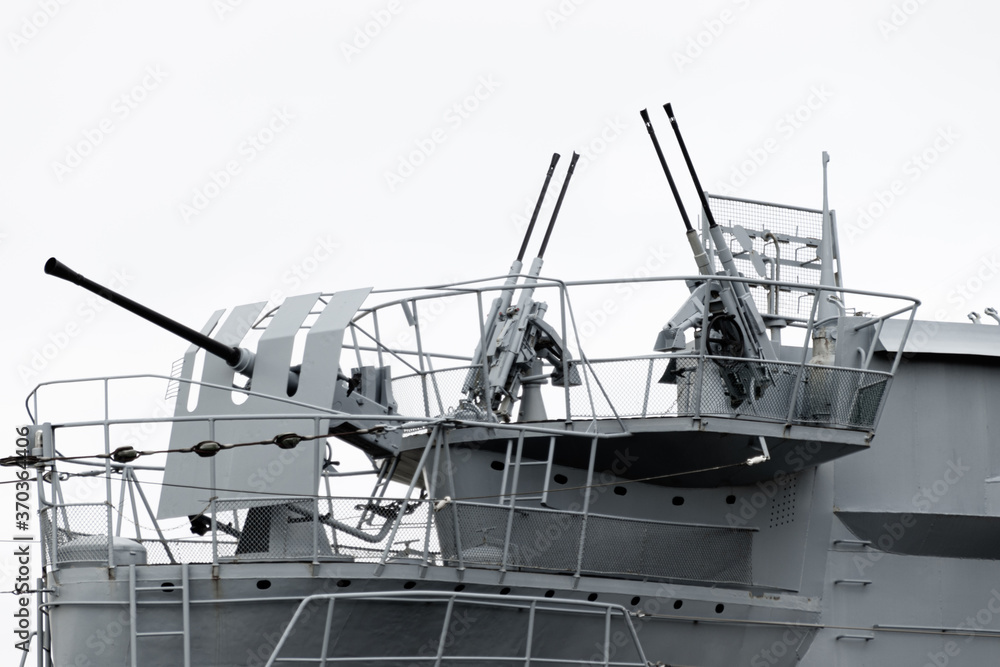 Three air defense FLAK guns mounted on a German historical military ...