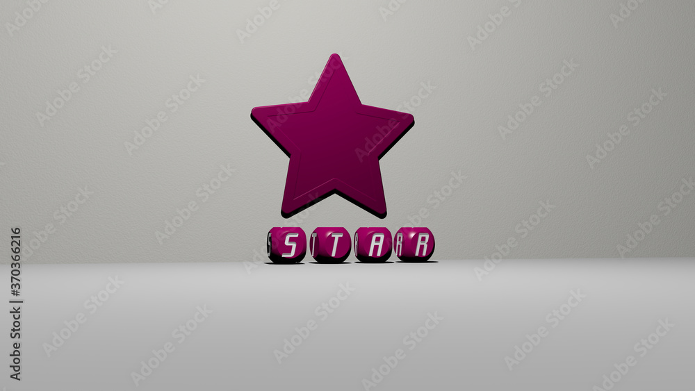 3D illustration of STAR graphics and text made by metallic dice letters ...