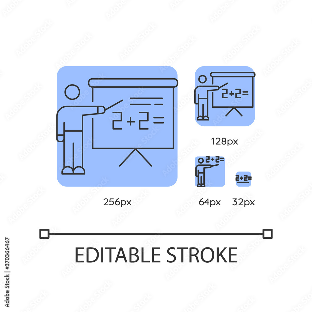 Tutor blue linear icons set. Freelancer, remote teacher. Online lessons ...