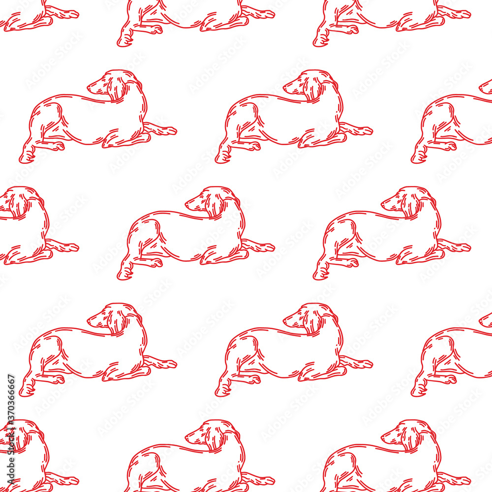 Vector pattern with hand drawn illustration of lying persian greyhound ...