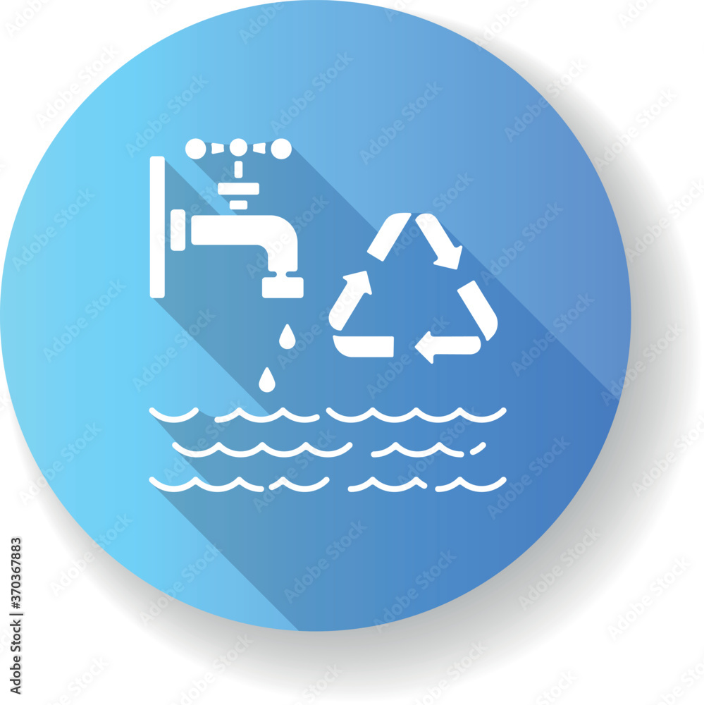 Reducing water use blue flat design long shadow glyph icon. Zero waste ...