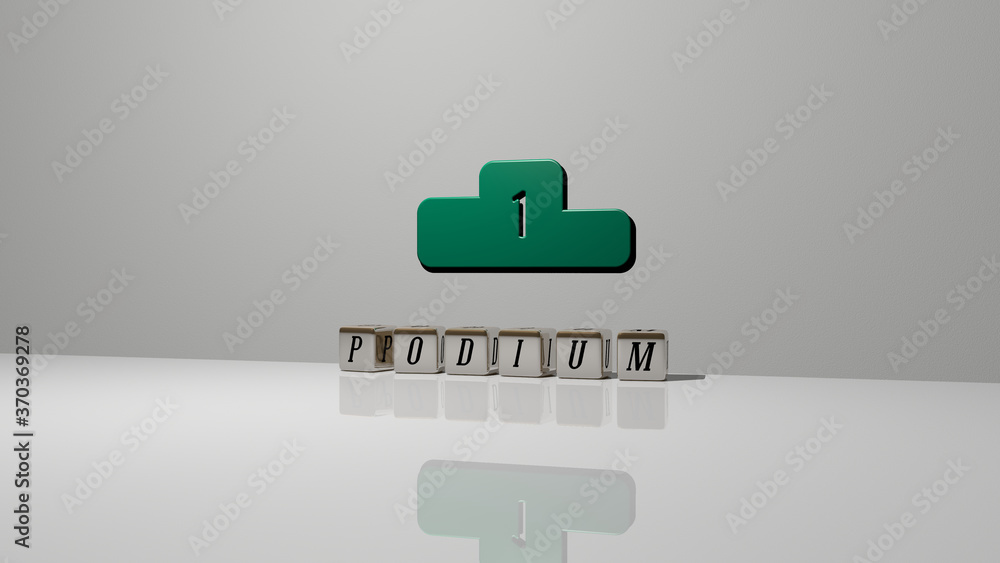 3D illustration of podium graphics and text made by metallic dice ...
