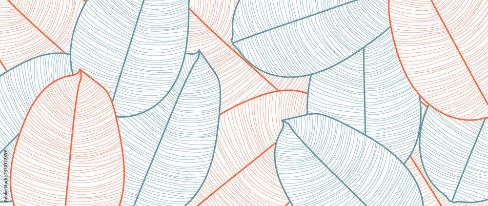 leaf line art background vector, wallpaper and print, house plant ...