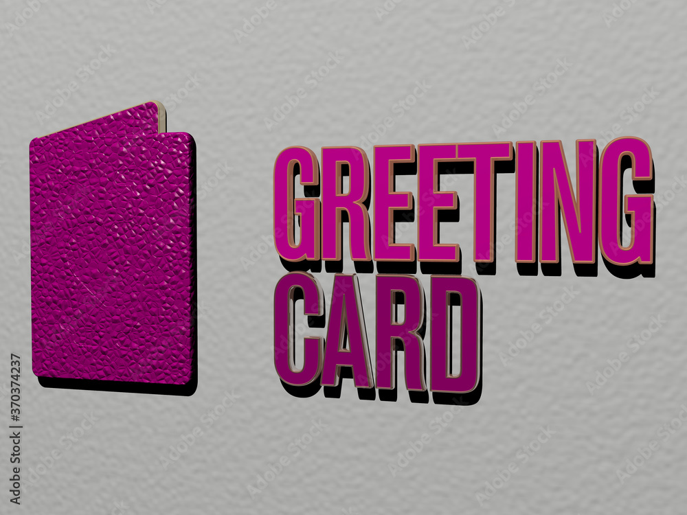 3D illustration of greeting card graphics and text made by metallic ...