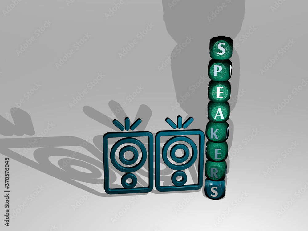 3D graphical image of SPEAKERS vertically along with text built around ...