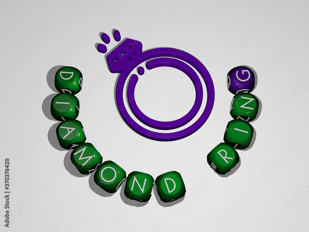 ภาพประกอบสต็อก 3D illustration of diamond ring graphics and text around ...