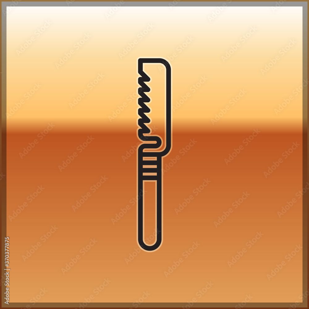 Black line Medical saw icon isolated on gold background. Surgical saw ...