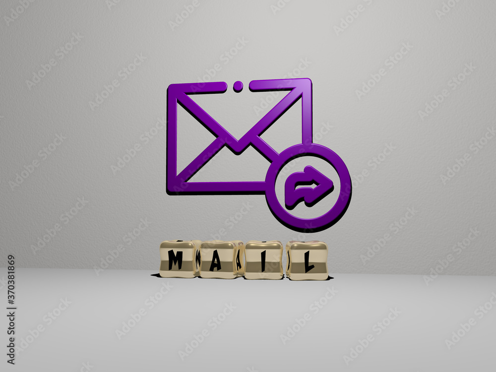 3D representation of mail with icon on the wall and text arranged by ...