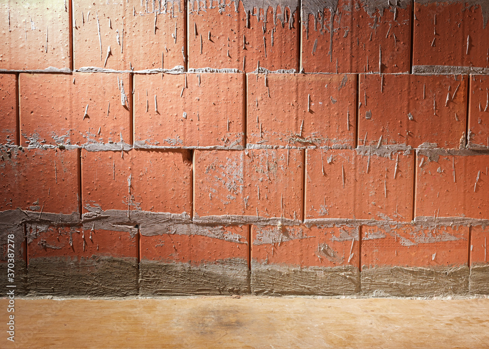 Wall of Porotherm style clay block bricks in a building under ...