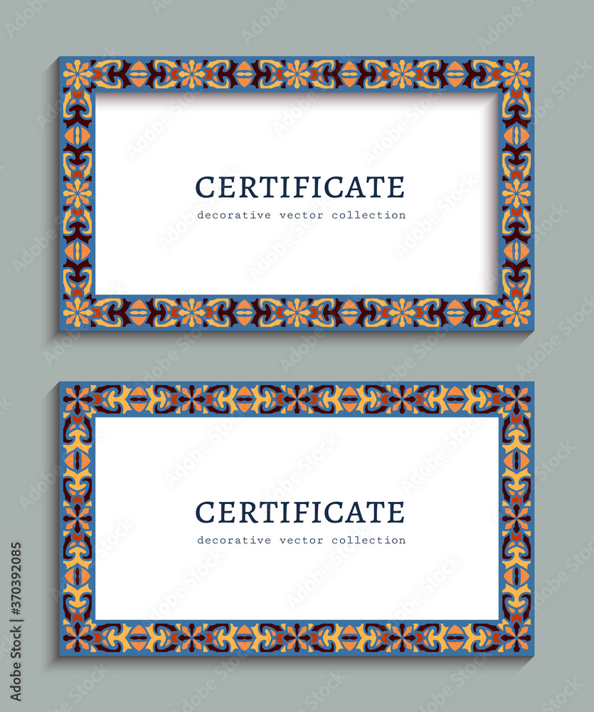 Colorful rectangle cards with ornamental borders. Photo frame template ...