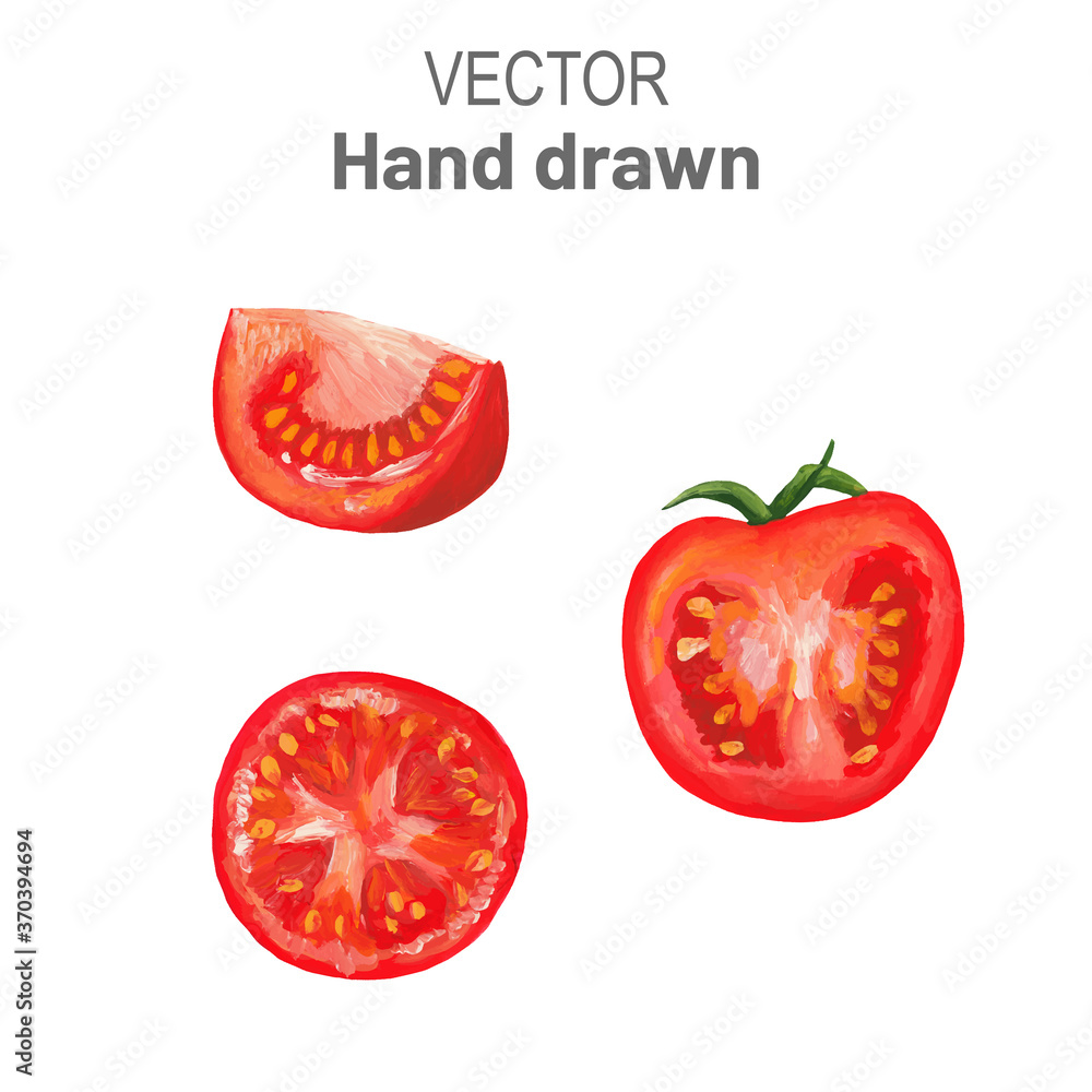 Half of red tomato, sliced tomato circle, sliced tomato slice isolated ...