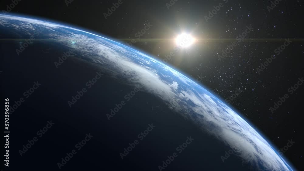Sunrise from space. Sunrise over the Earth. The horizon is turned to ...