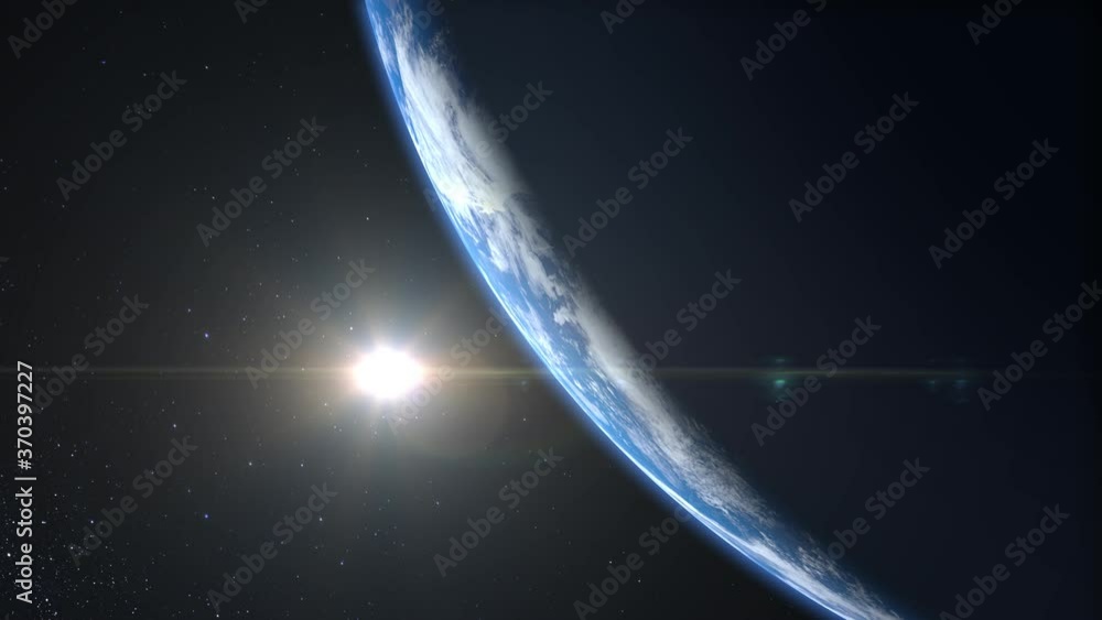 Sunrise over the Earth. View from space. The earth rotates. The camera ...