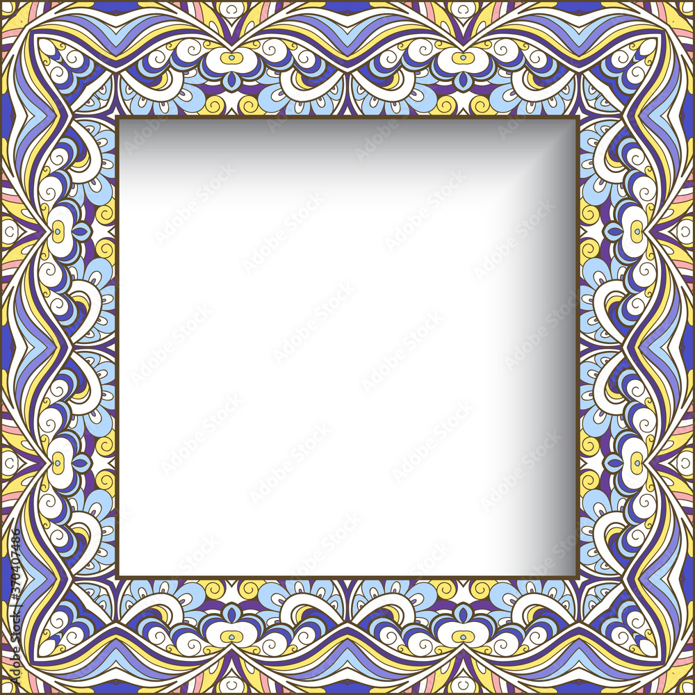 Square frame with abstract wavy border pattern. Ornamental scrapbook ...