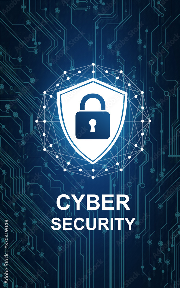 Cyber security concept. Shield with padlock illustration and text ...