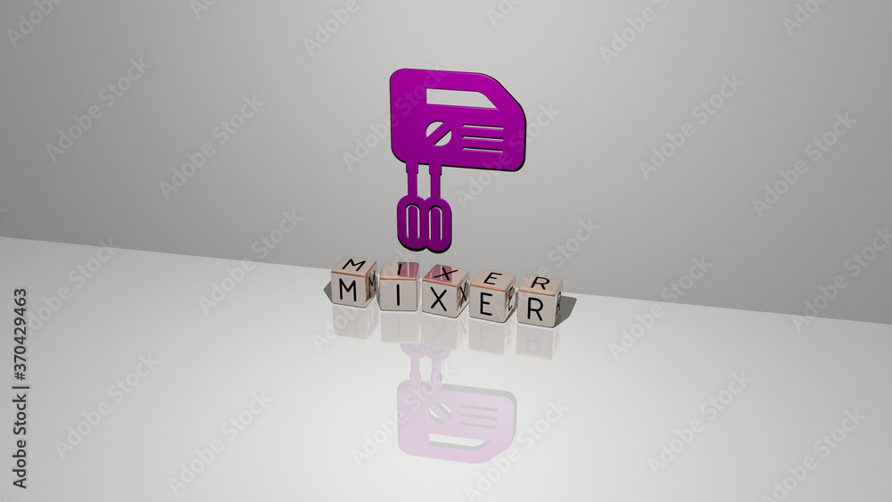 3D representation of MIXER with icon on the wall and text arranged by ...
