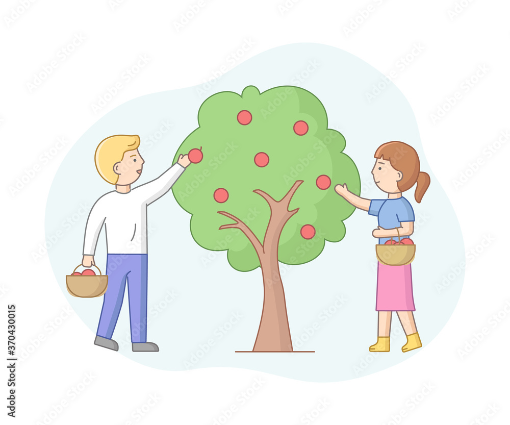 Cartoon Vector Composition With Male And Female Characters Gathering ...