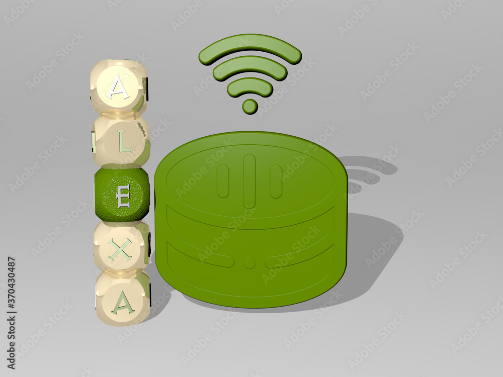 3D representation of alexa with icon on the wall and text arranged by ...