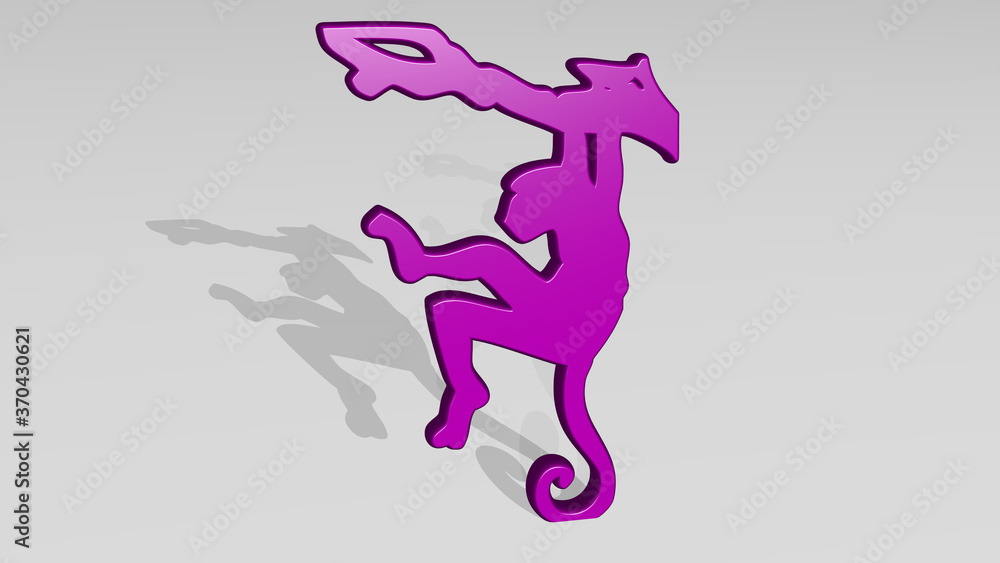 monkey stand with shadow. 3D illustration of metallic sculpture over a ...