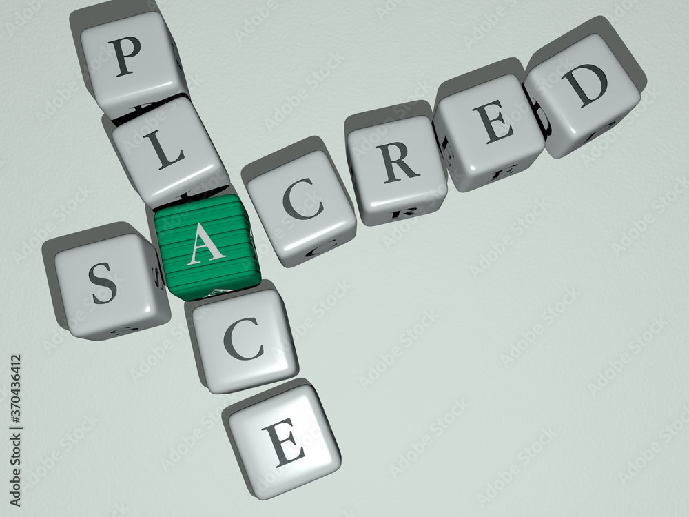 sacred place combined by dice letters and color crossing for the ...