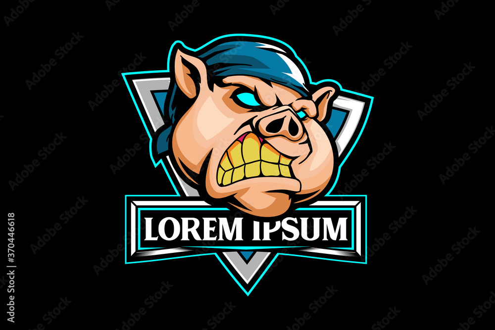 Aggressive and angry Pig cartoon character vector badge logo template ...