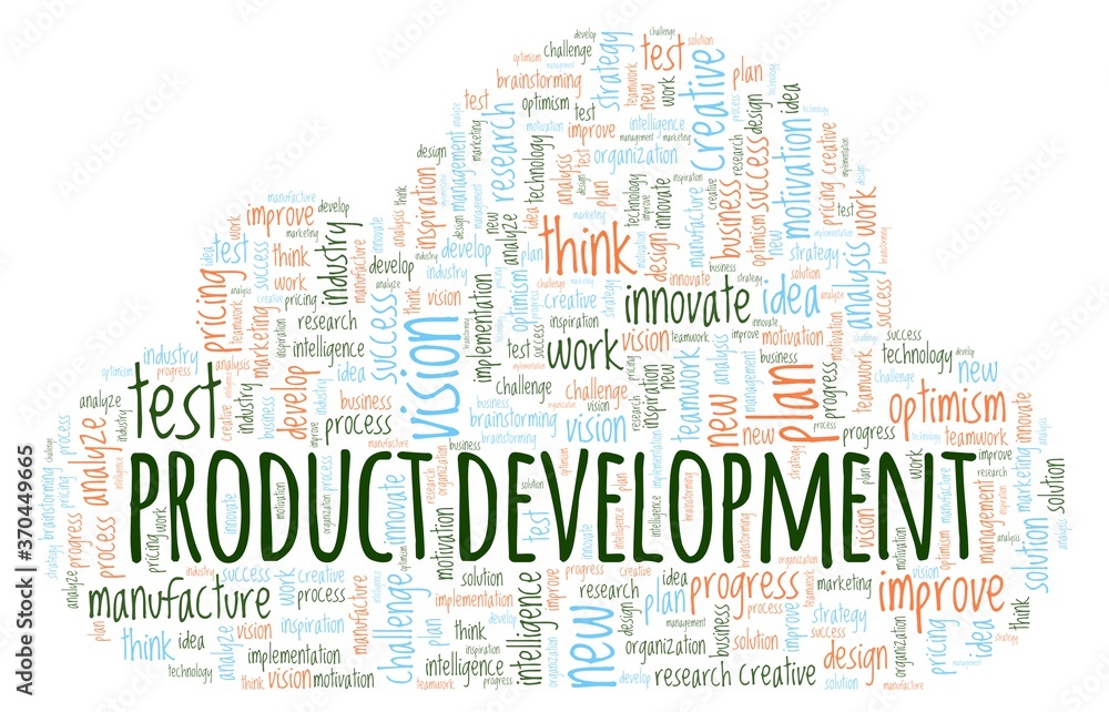 Product development word cloud isolated on a white background. Stock ...